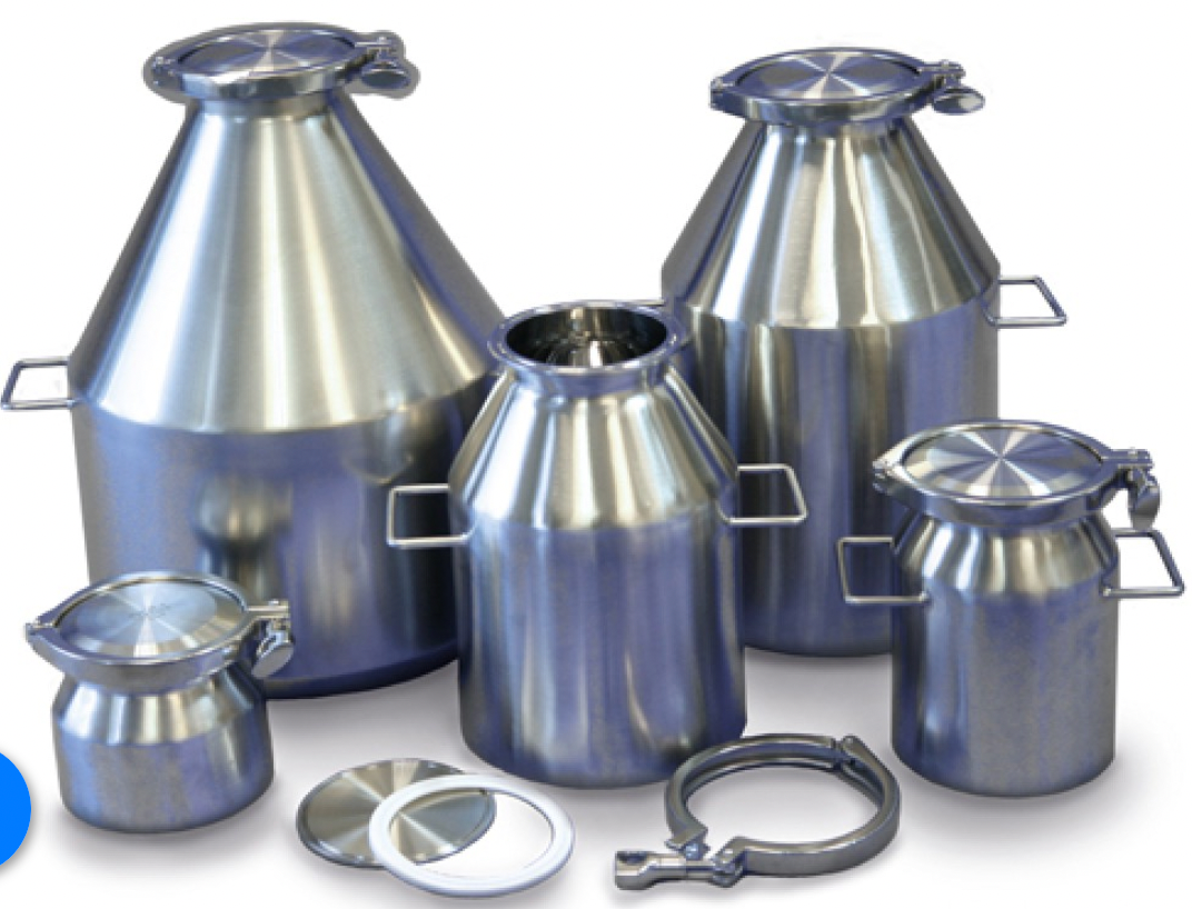 Rustfri stål beholder med tri-clamp låg og greb – Pharma Components